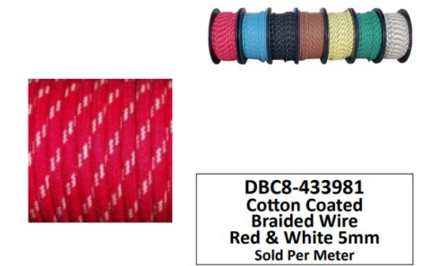 5MM COTTON COATED BRAIDED WIRE RED & WHITE PER METRE | Rays Early Dodge ...